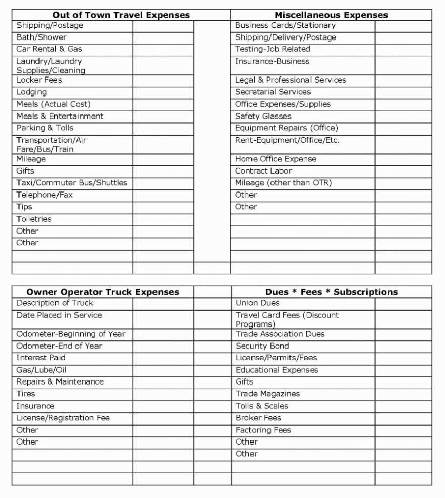 Truck Driver Tax Expense Worksheet Truck Driver Tax Expense Worksheet