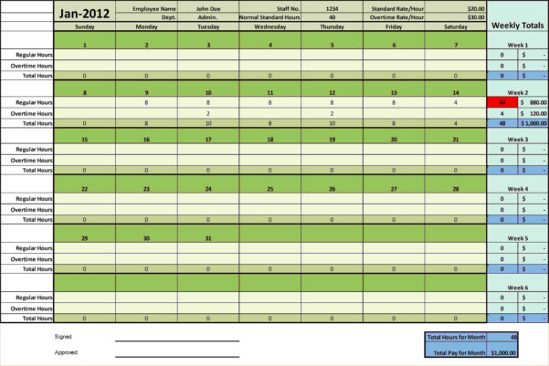 Weekly Hours Spreadsheet Timesheet Employee Hour Tracking Template to ...