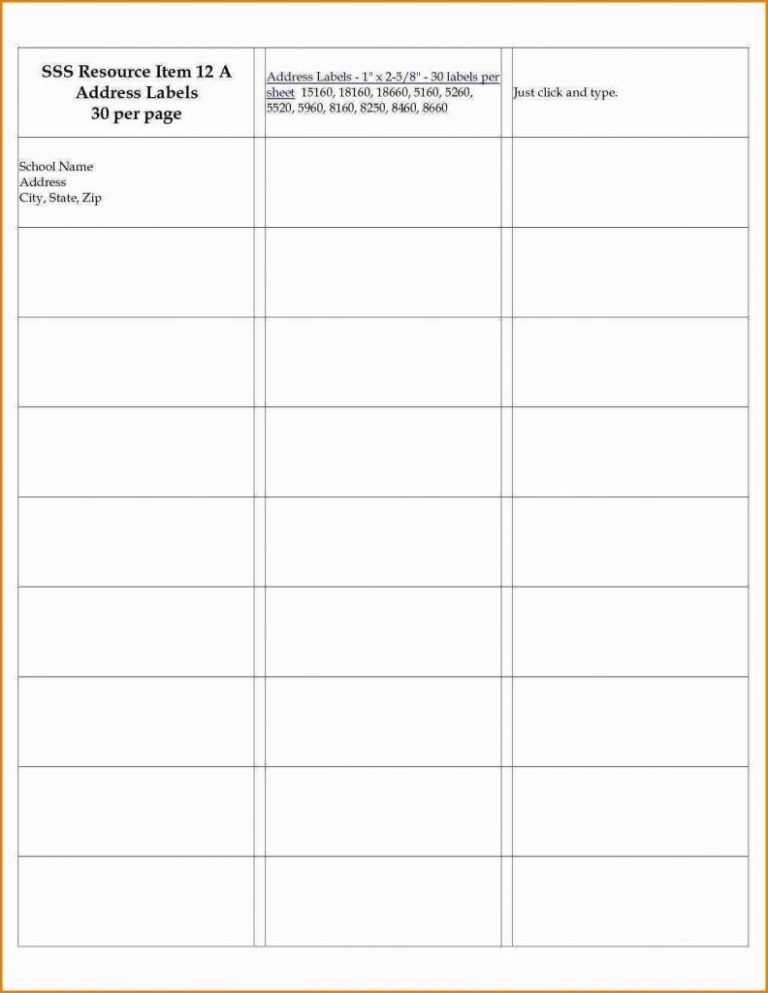 Address Spreadsheet Template For Avery 10 Labels Per Sheet Template 