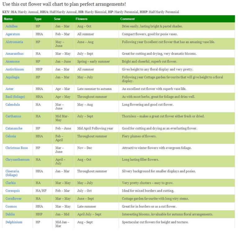 Allotment Growing Calendar Spreadsheet inside Cut Flower Wall Chart And ...