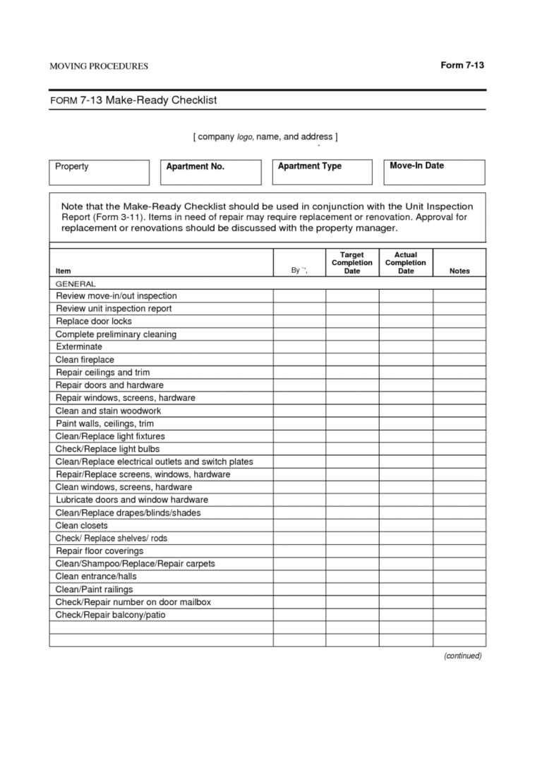 Apartment Make Ready Spreadsheet inside Apartment Make Ready ...