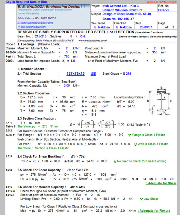 Base Plate Design Spreadsheet Bs 5950 within Simply Supported Steel ...