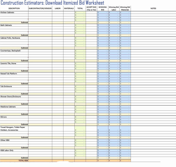 Bid Spreadsheet intended for Construction Bid Tracking Spreadsheet ...