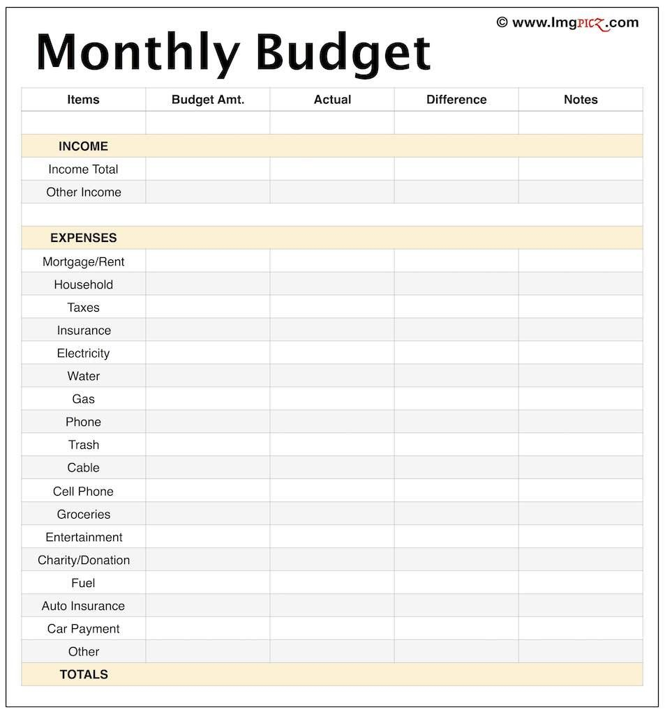 Blank Budget Spreadsheet Regarding Free Printable Budget Worksheet 