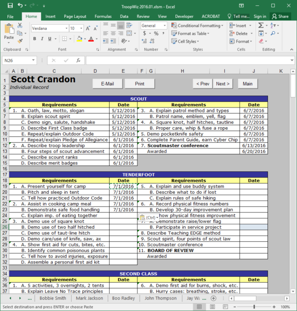Boy Scout Merit Badge Tracking Spreadsheet — db-excel.com