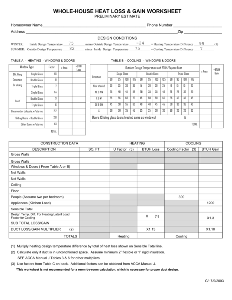 Building Heat Loss Calculation Spreadsheet — db-excel.com