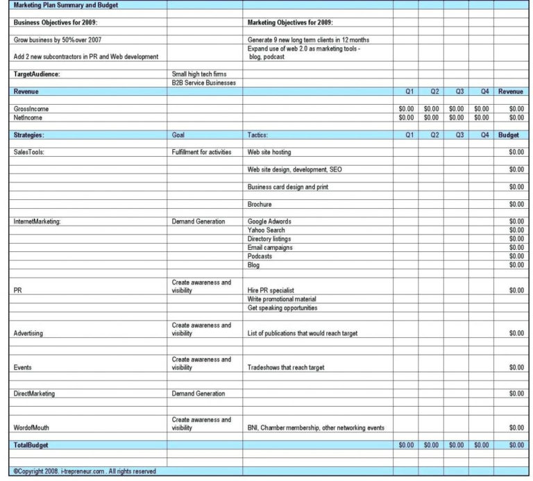 Business Proposal Spreadsheet for Financial Projections Excel Spreadsheet Business Plan Template ...