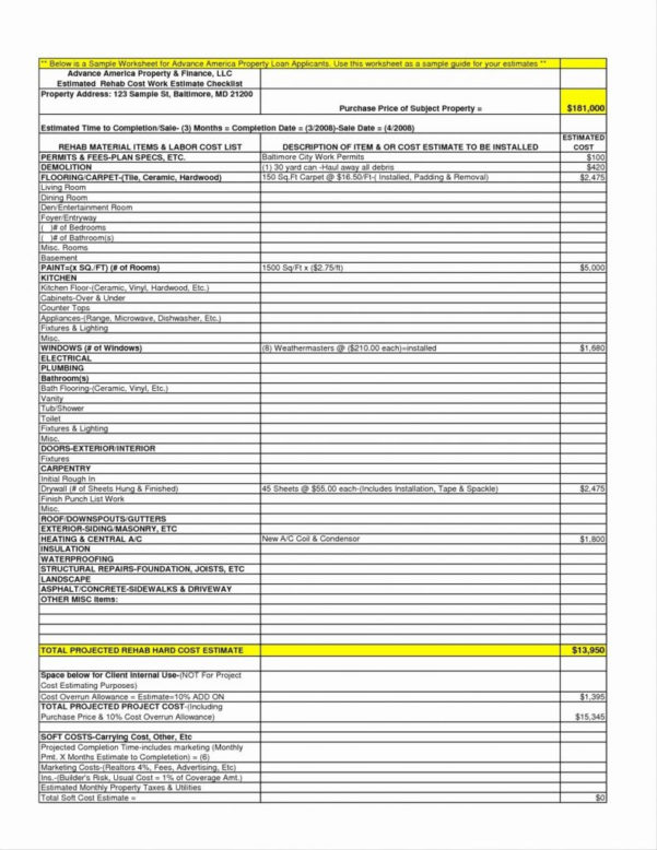 Cabinet Pricing Spreadsheet inside Estimate Template Excel Free ...