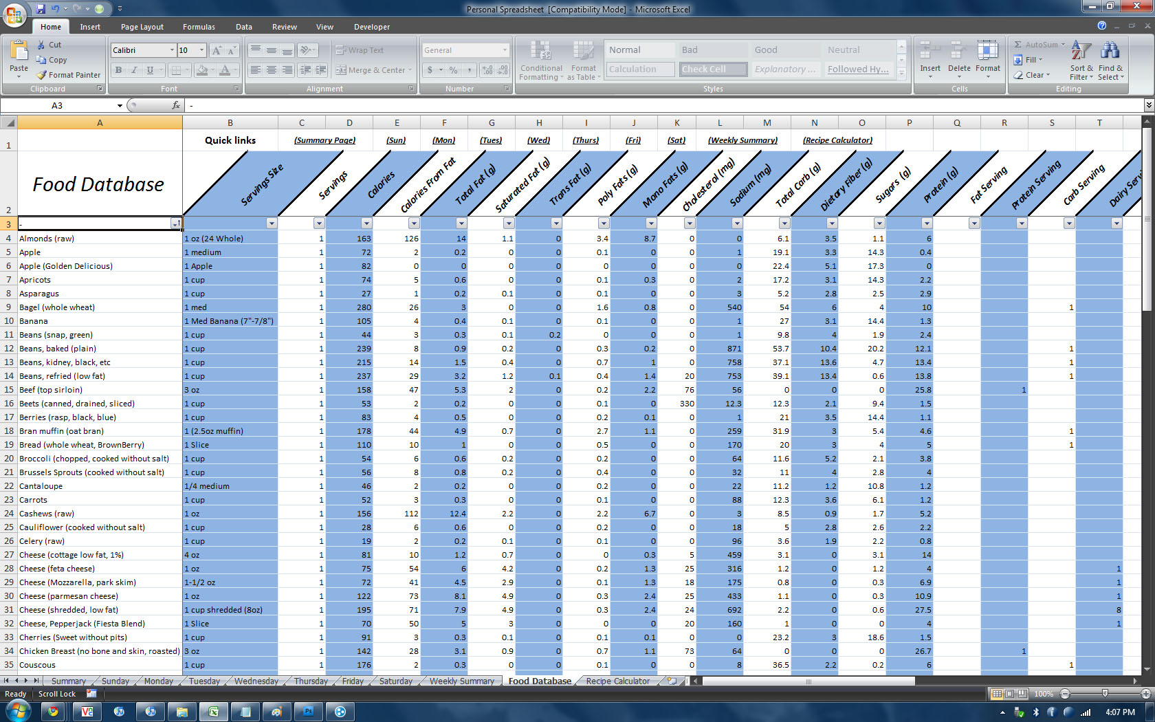 Calorie Counter Excel Spreadsheet Free Download Throughout Zone Diet 