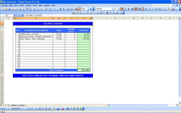 Calorie Counter Excel Spreadsheet Free Download with Calorie Counter ...