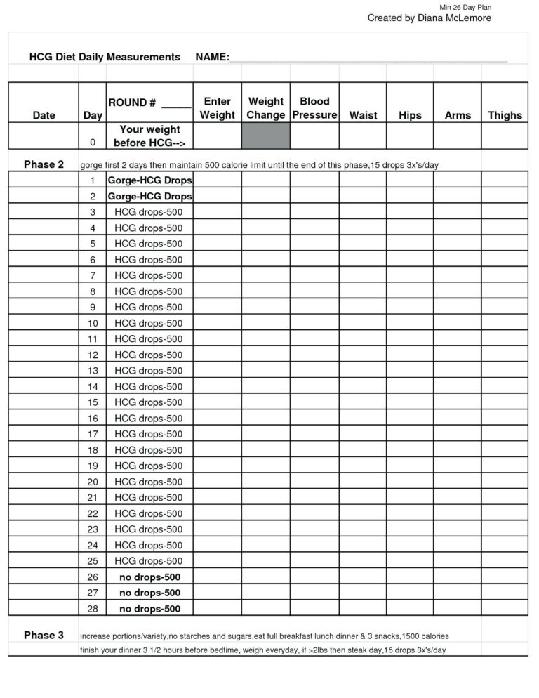Calorie Tracker Spreadsheet With Regard To Hcg Diet Food Plan Calorie