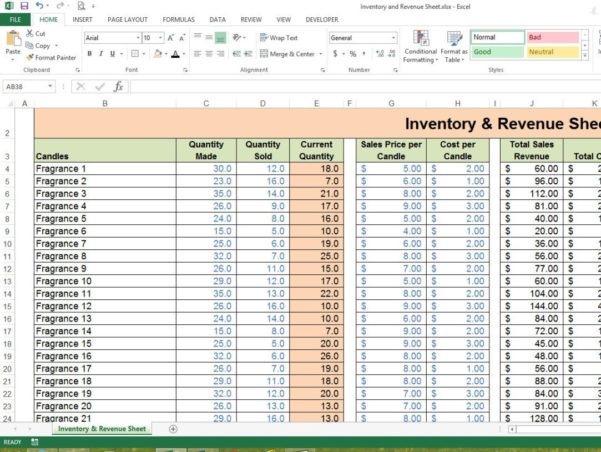 Candle Making Cost Spreadsheet with regard to Inventory Revenue Sheet ...