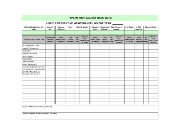 Car Maintenance Checklist Spreadsheet regarding 40 Printable Vehicle ...