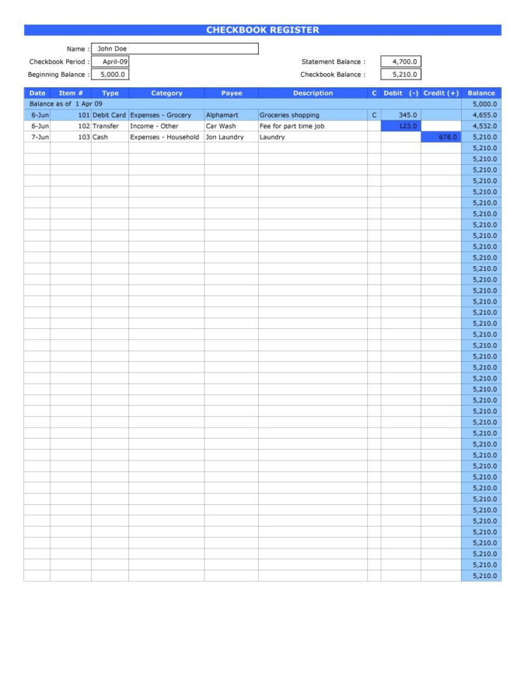 Checkbook Register Spreadsheet inside 37 Checkbook Register Templates ...