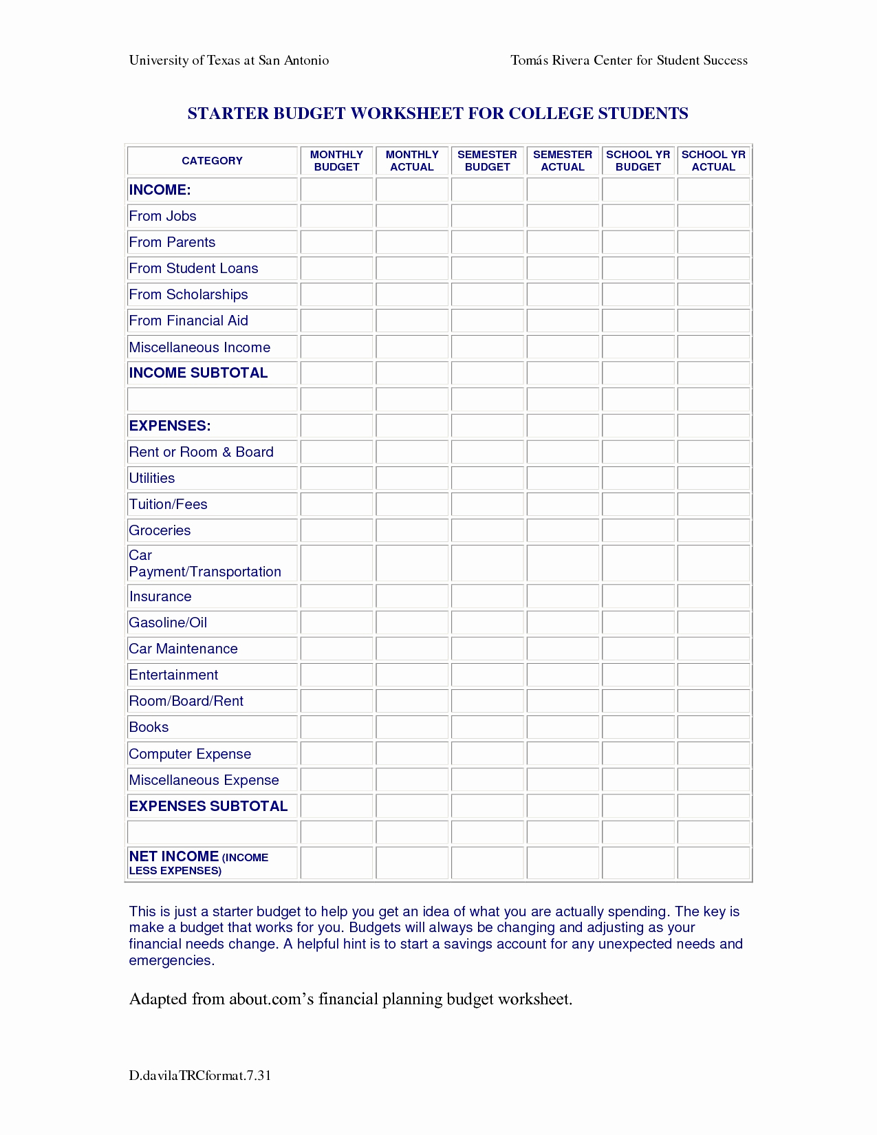 College Spreadsheet Throughout Example Of College Student Budget College Spreadsheet Throughout Example Of College Student Budget