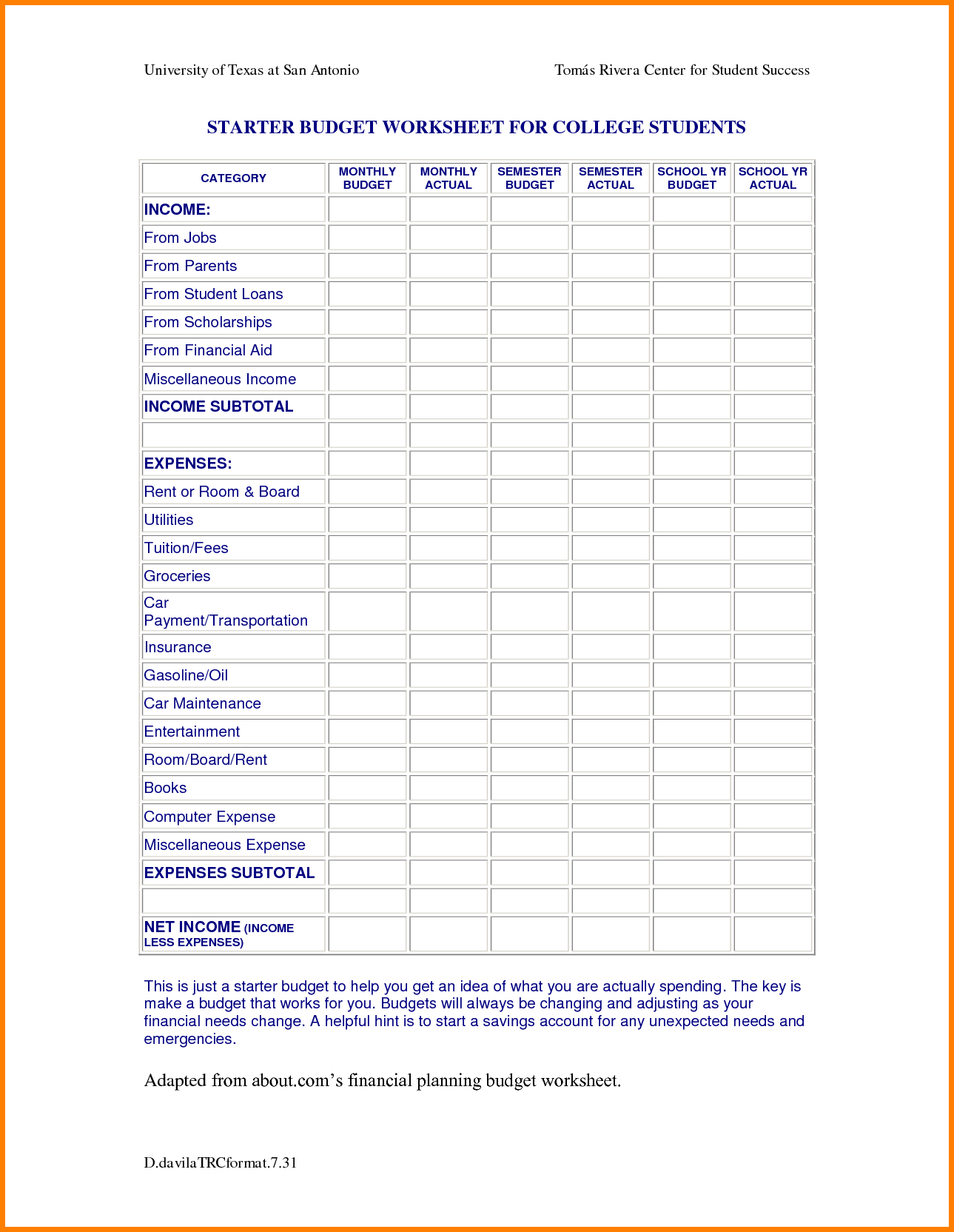 College Student Expenses Spreadsheet With Example Of Student Budget College Student Expenses Spreadsheet With Example Of Student Budget