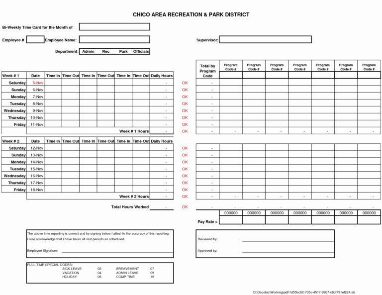 Comp Time Tracking Spreadsheet intended for Weekly Timesheet Template ...