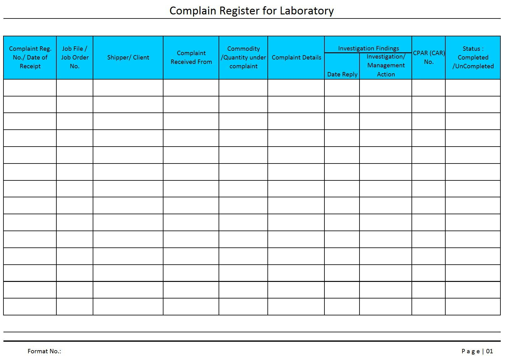 Complaints Spreadsheet Template Db excel