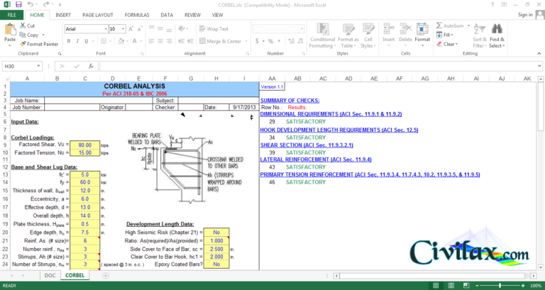 Concrete Corbel Design Spreadsheet in Corbel Design Spreadsheet — db ...