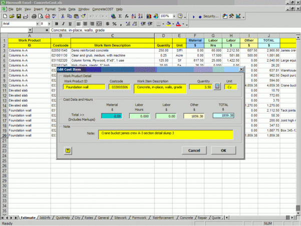 Concrete Estimating Excel Spreadsheet regarding Concrete Construction Cost Estimating Software ...