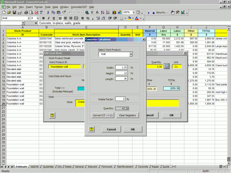 Concrete Estimating Excel Spreadsheet within Concrete Construction Cost ... Concrete Estimating Excel Spreadsheet within Concrete Construction Cost ...