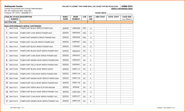 Construction Bid Comparison Spreadsheet for Bid Sheetlate Contractor ...