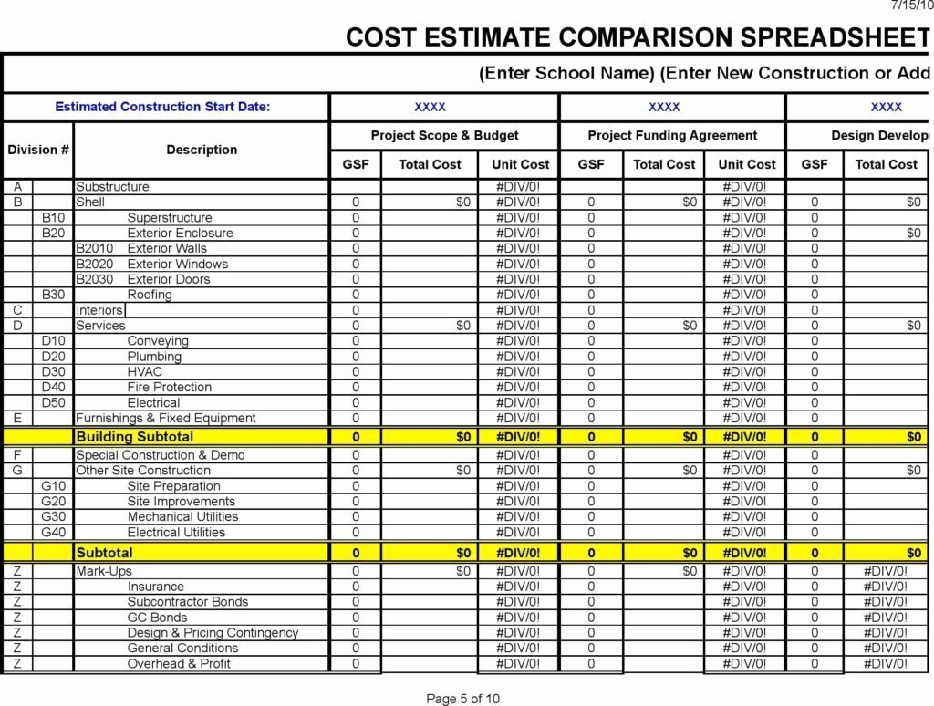 Construction Divisions Spreadsheet Db excel
