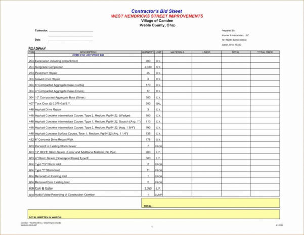 Construction Material Spreadsheet in Construction Take Off Spreadsheets ...