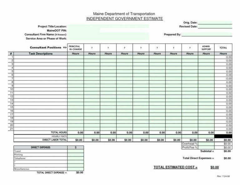 Construction Spreadsheet Examples pertaining to Construction Estimate ...