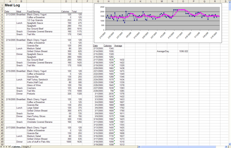 Daily Calorie Counter Spreadsheet — db-excel.com
