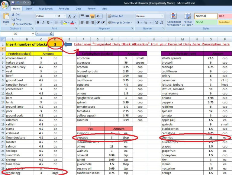 Diet Excel Spreadsheet regarding Sheet Paleo Zone Excel Calculator Best Discovery Ever Find It ...