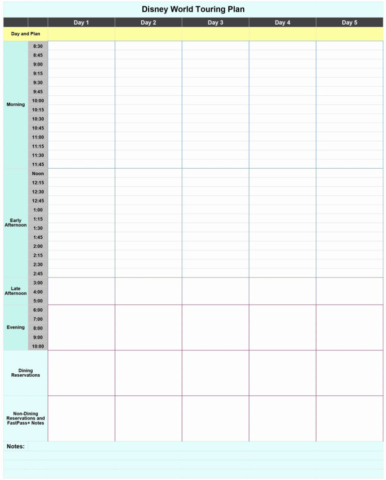 Disney World Day Planner Spreadsheet regarding Walt Disney World ...