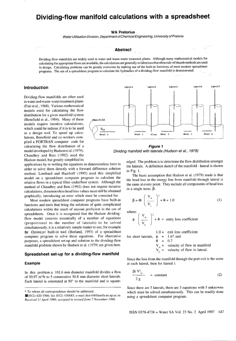 Dividing Flow Manifold Calculations With A Spreadsheet — db-excel.com