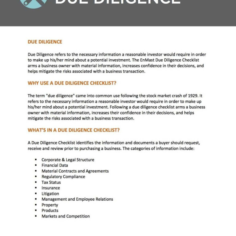 Due Diligence Spreadsheet throughout Sample Of Due Diligence Report Small Business Tools Enmast ...