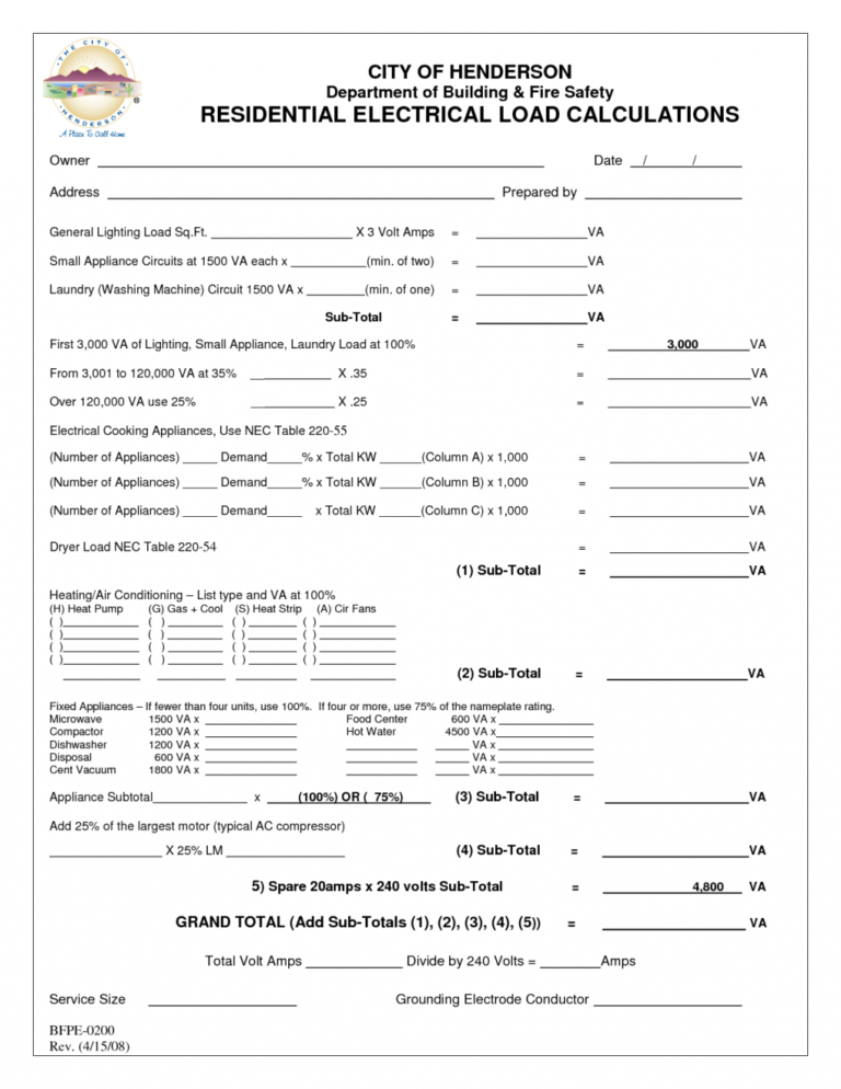 Electrical Load Analysis Spreadsheet throughout Spreadsheet Residential ...