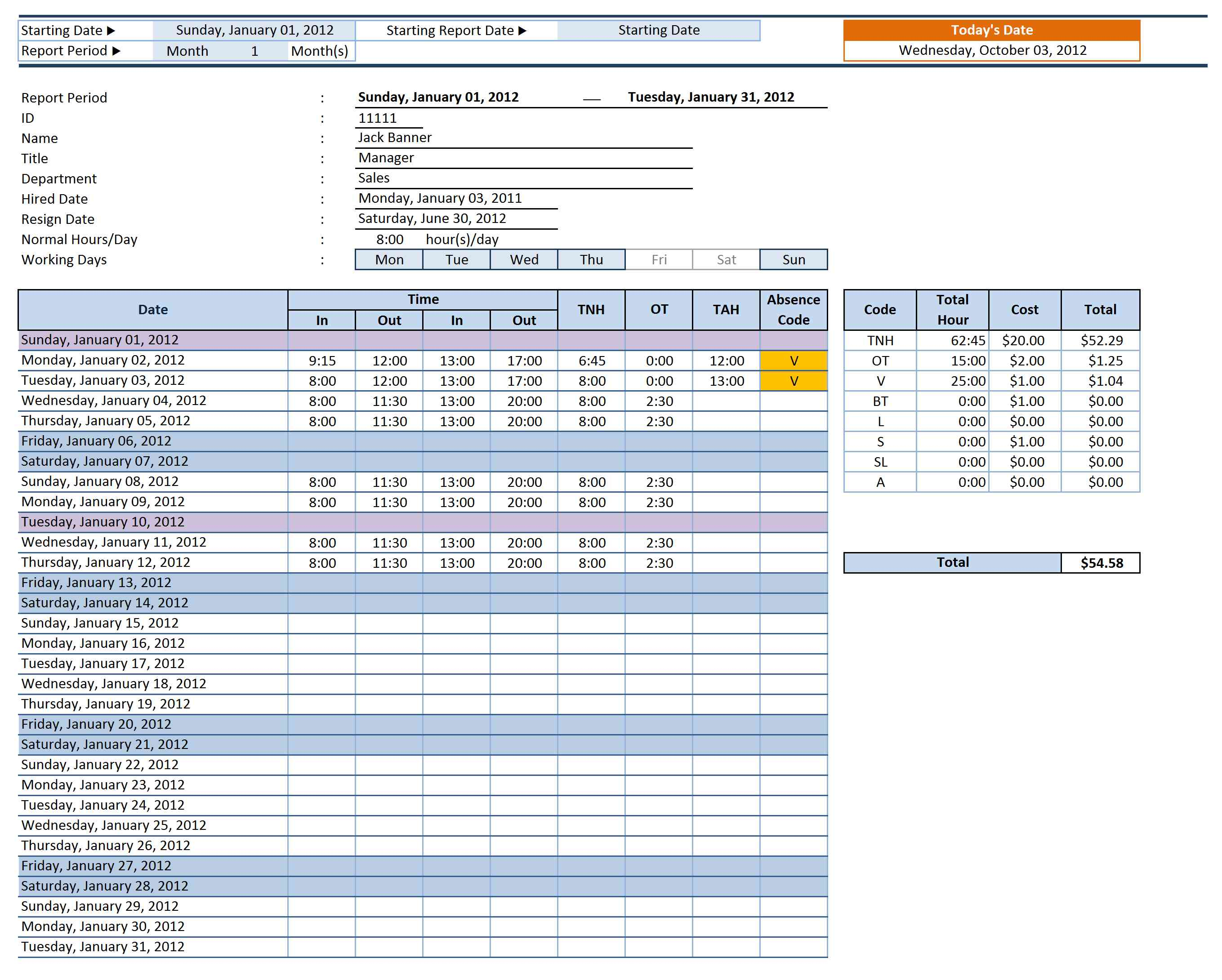 Employee Hours Tracking Spreadsheet Db excel