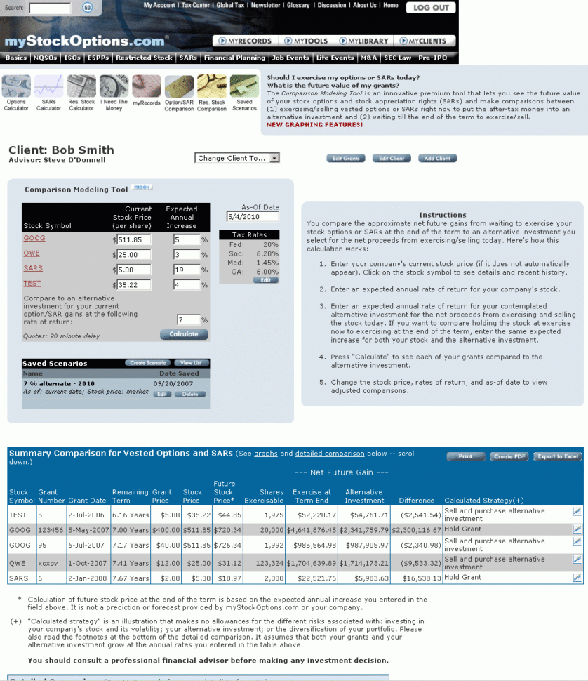 Employee Stock Option Excel Spreadsheet for Mytools Track Your Options Portfolio, Calculate ...