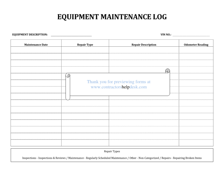 Equipment Maintenance Tracking Spreadsheet — db-excel.com