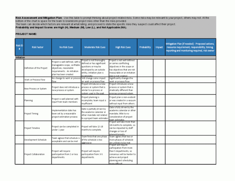 Excel Spreadsheet Assessment Within Risk Assessment And Mitigation Plan