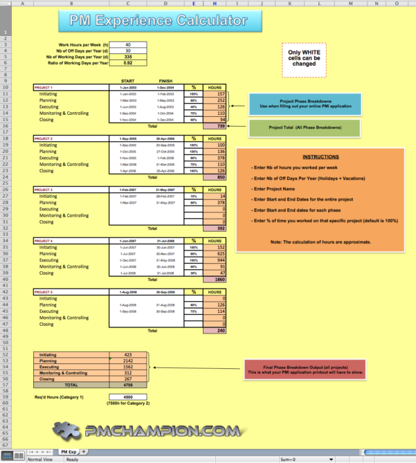 Excel Spreadsheet For Hours Worked throughout Pm Work Experience Calculator — db-excel.com