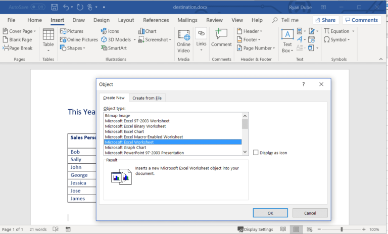 Excel Spreadsheet In Word within How To Link Excel Sheets To Word ...