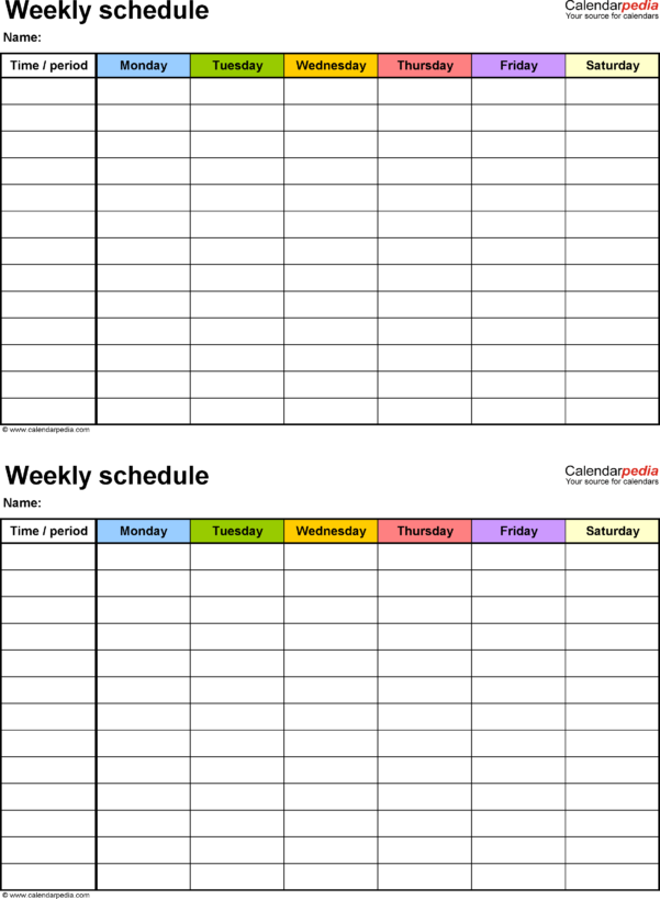 Excel Spreadsheet Schedule Template with Free Weekly Schedule Templates ...