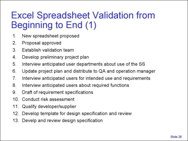 Excel Spreadsheet Validation Protocol Template — Db