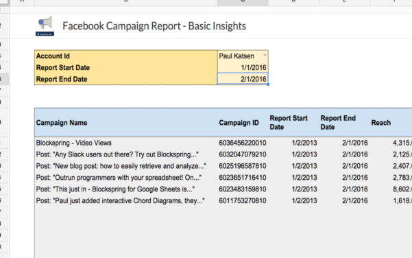 Facebook Ad Spreadsheet regarding Facebook Campaign Report Basic ...