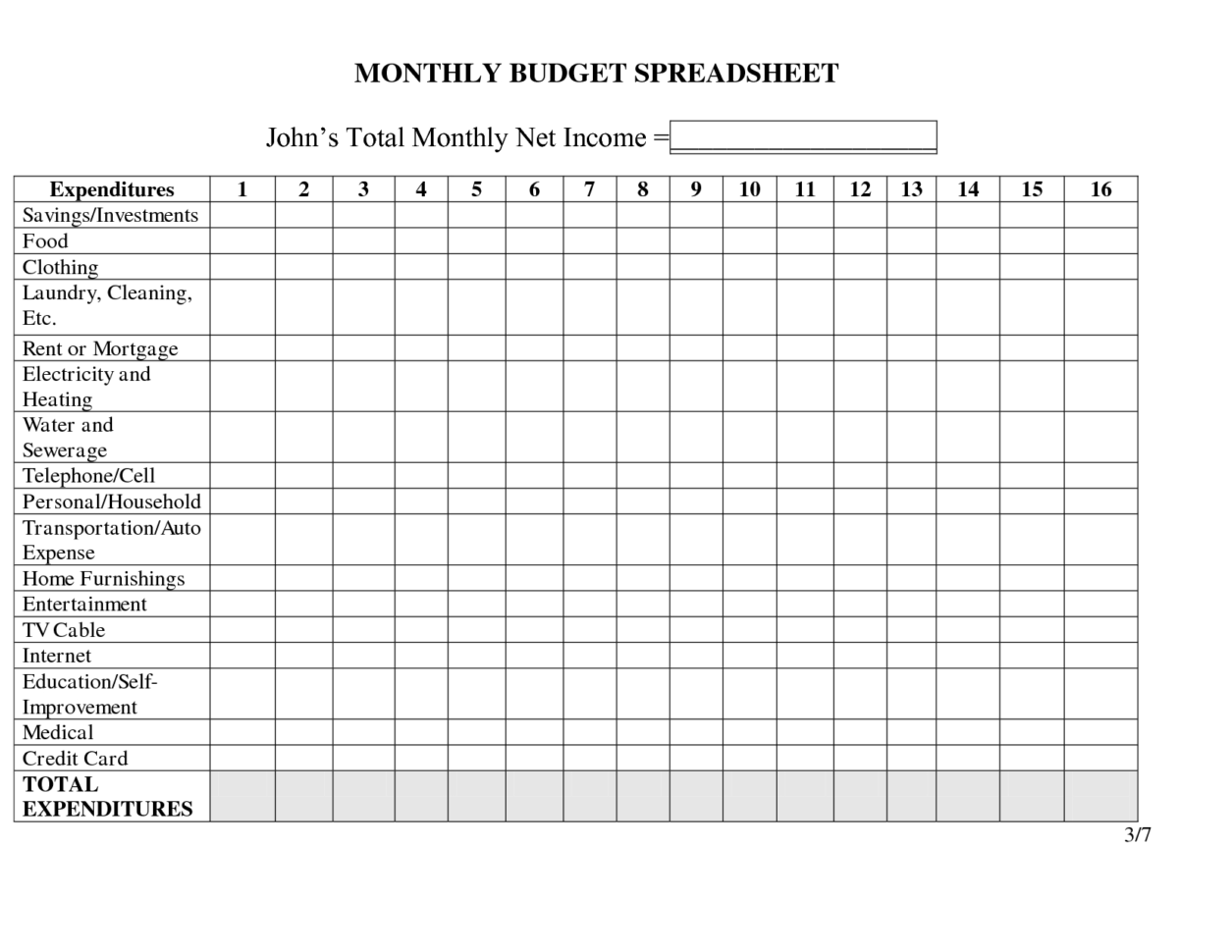 Family Monthly Expenses Spreadsheet with Printable Monthly Budget ...