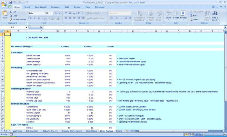 Financial Ratios Spreadsheet intended for Financial Ratios Excelsheet ...