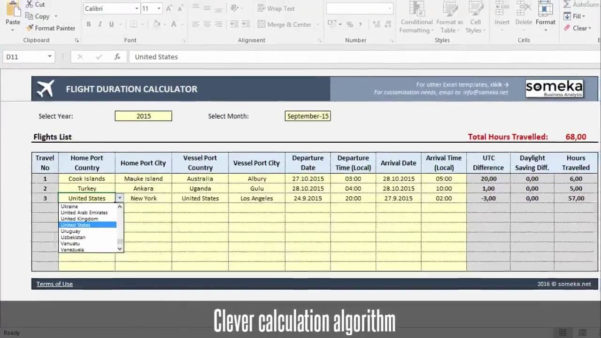 Flight Comparison Spreadsheet for Free Flight Time Calculator Duration ...