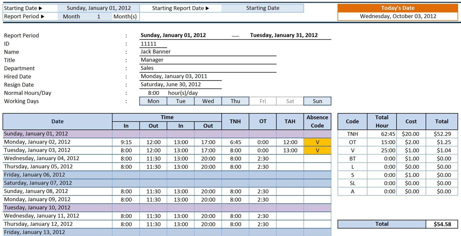 Free Employee Vacation Tracking Spreadsheet Template with Excel Pto ...