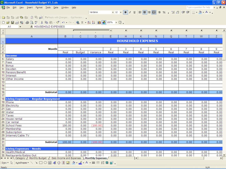 Free Home Accounts Spreadsheet with Financial Planning Templates Excel ...