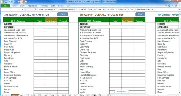 Free Owner Operator Expense Spreadsheet in Truck Driver Expenset ...